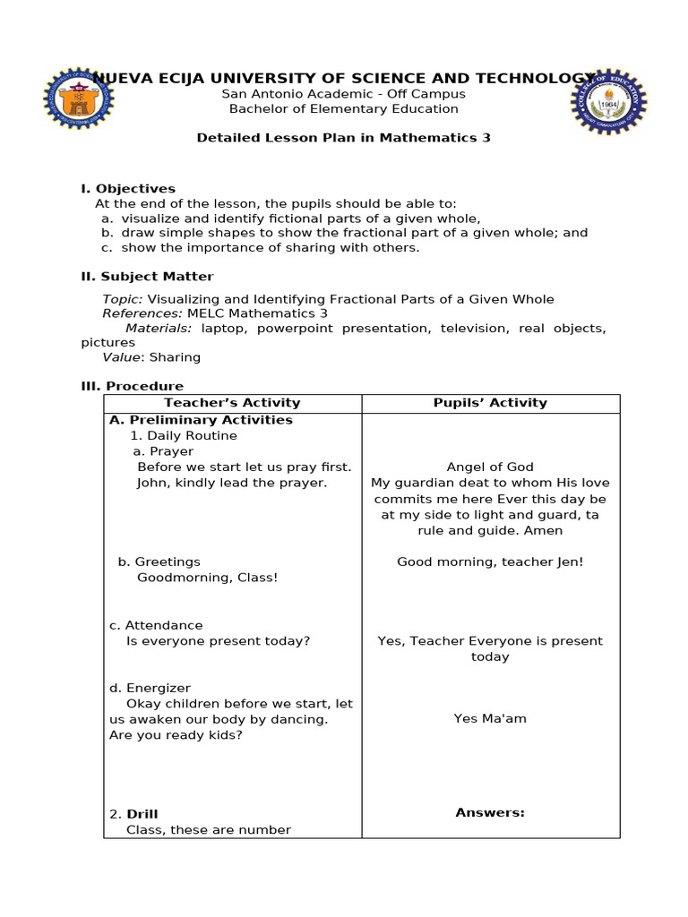 Detailed-Lesson-Plan in Math 3 | PDF