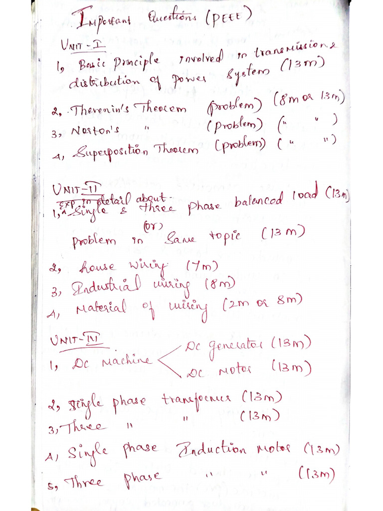 Peee Unitwise Important Qus | PDF