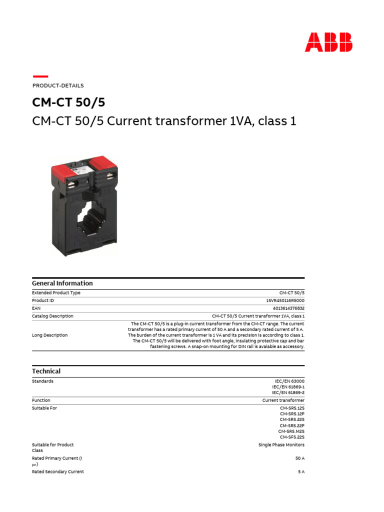 CM-CT 50/5 Current Transformer Overview | PDF | Transformer | Electric ...
