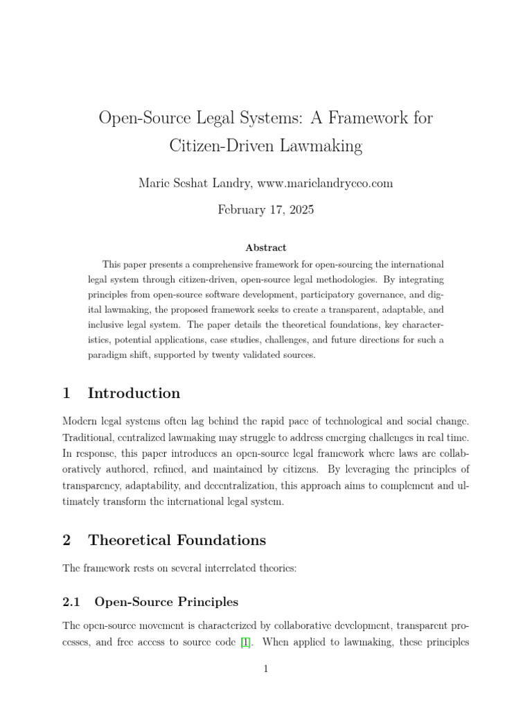 Open Source Legal Systems: A Framework For Citizen-Driven Lawmaking ...
