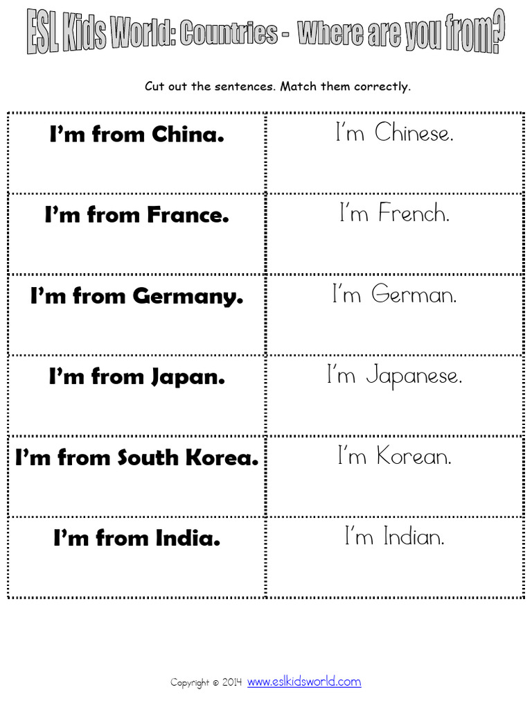 Countries Nationalities Match Up Sentences | PDF