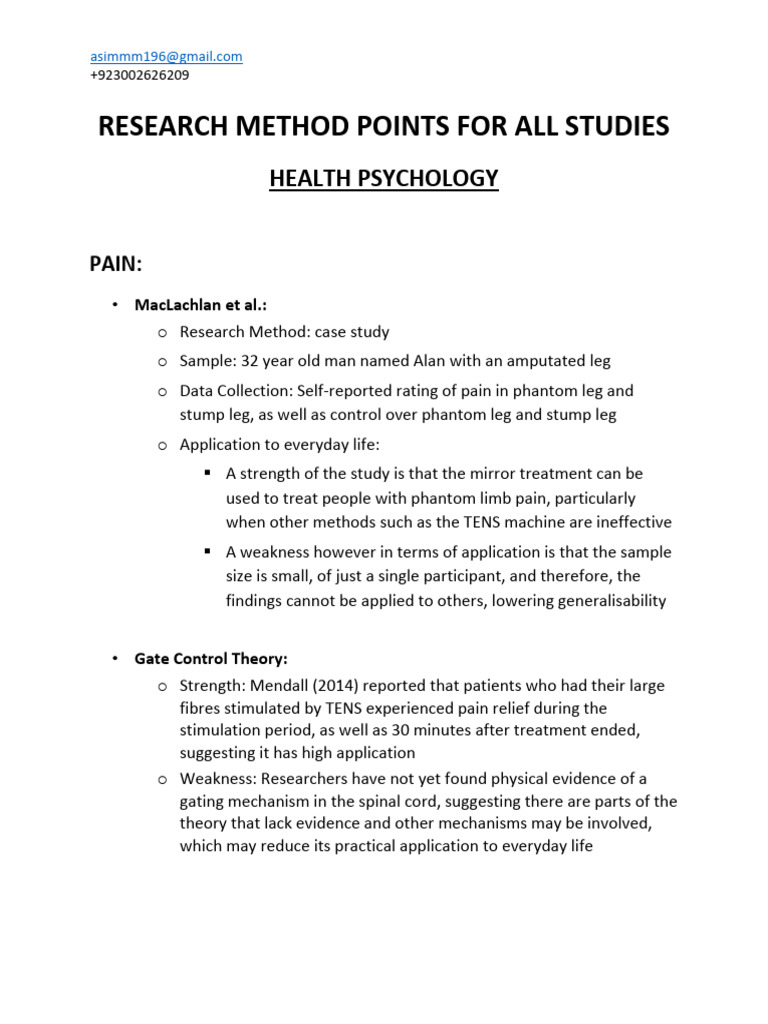 Research Method Points For All Studies - Health | PDF | Pain | Chronic Pain