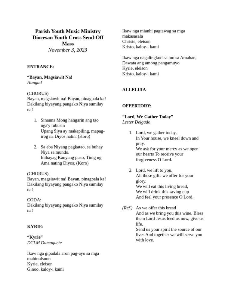 Diocesan Youth Cross Send-Off Mass | PDF