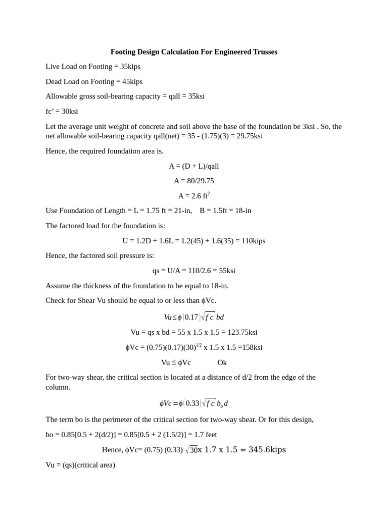 Footing Design Calculation | PDF | Civil Engineering | Structural ...