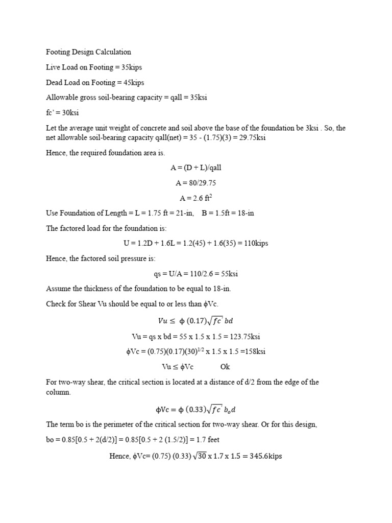 Footing and Timber Column Design Calculations | PDF | Building ...