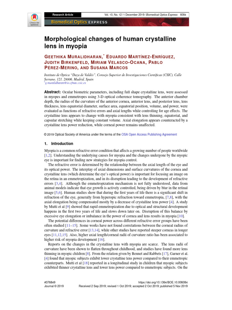 Morphological changes of human crystalline lens in myopia | PDF ...