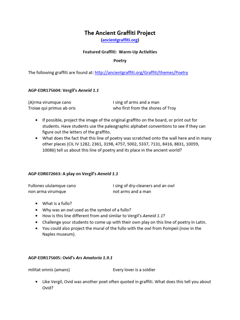 Poetry-Featured-Graffiti-Discussion-Questions (1) | PDF | Ovid | Virgil