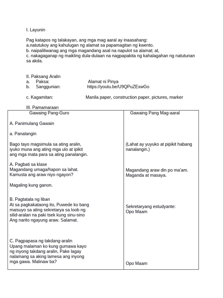 Lesson Plan Maam Labaco Filipino | PDF