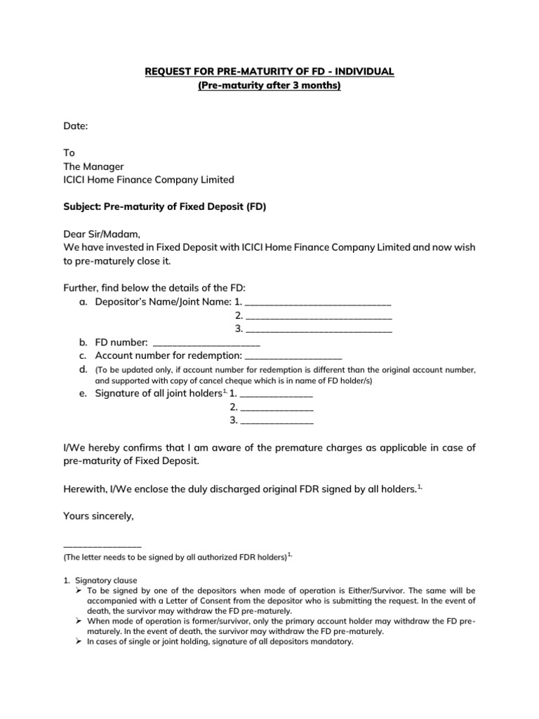 FD Pre-maturity Letter - Post 3 Months (Individual) | PDF | Personal ...