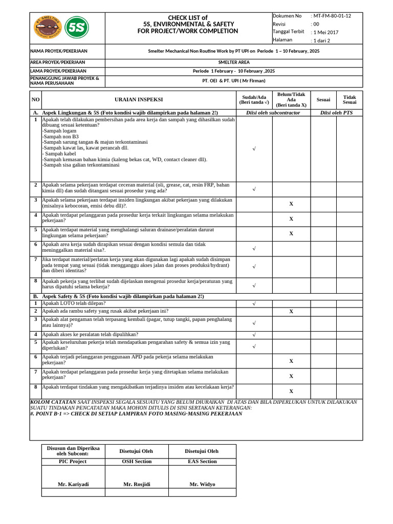 Smelter Mechanical Non Routine Work by PT UPI on Periode 1 ~ 10 ...
