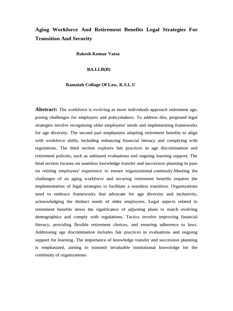 Aging Workforce and Retirement Benefits Legal Stra | PDF | Employment ...