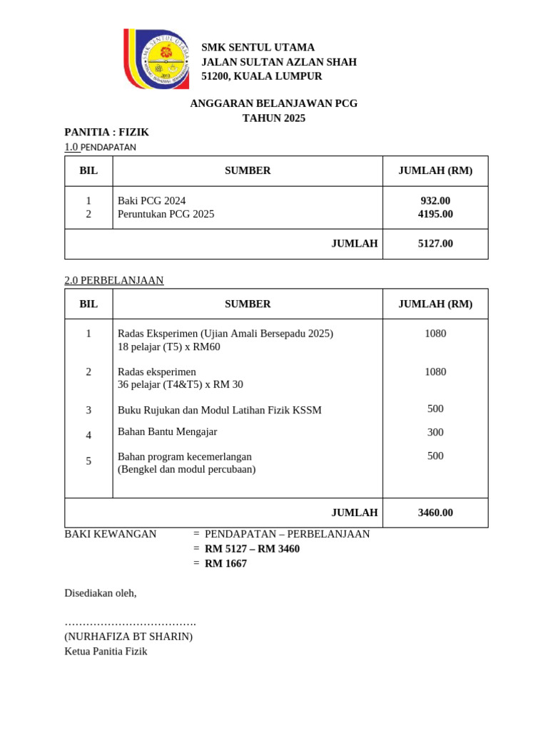Anggaran Belanjawan Fizik 2025 | PDF