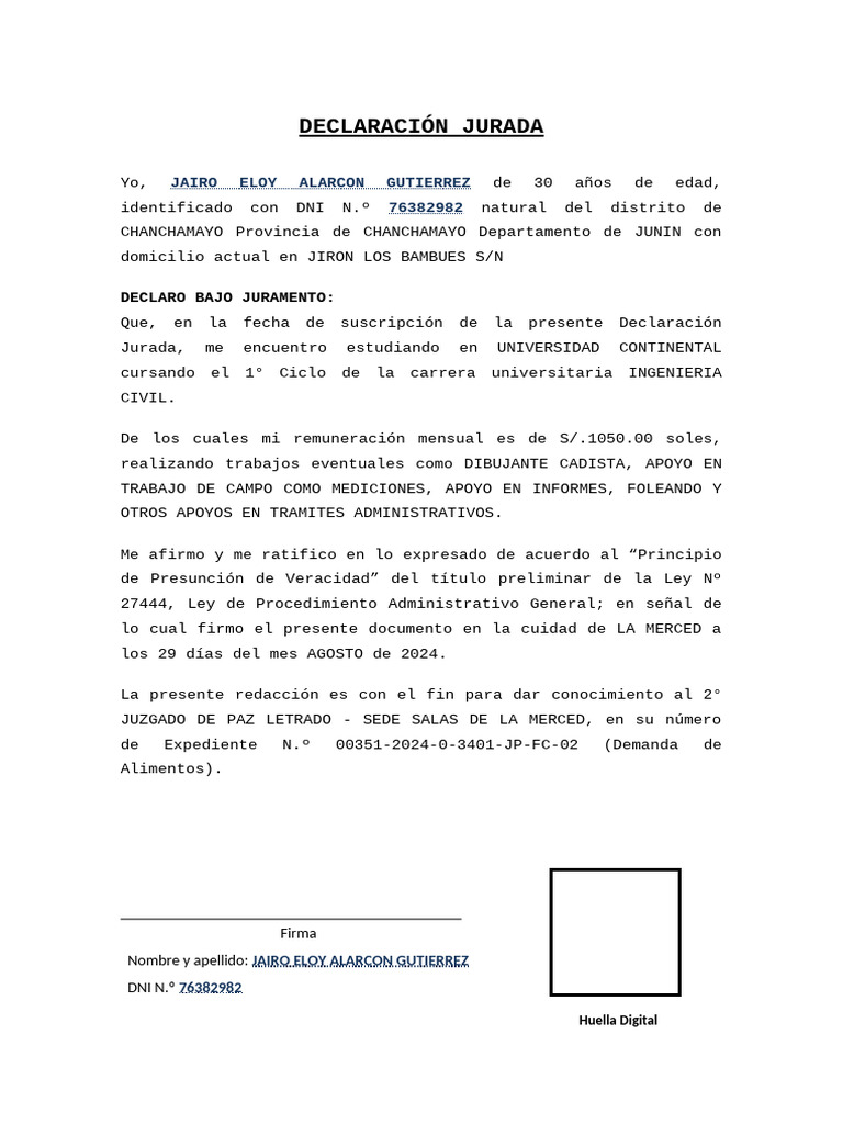 Anexo #02 Declaración Jurada de Estudios Superiores | PDF