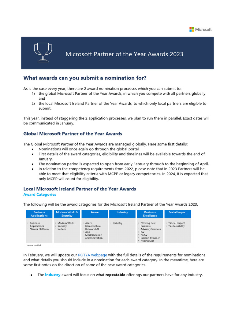 Microsoft Partner of The Year Awards 2023 - First Details | PDF ...