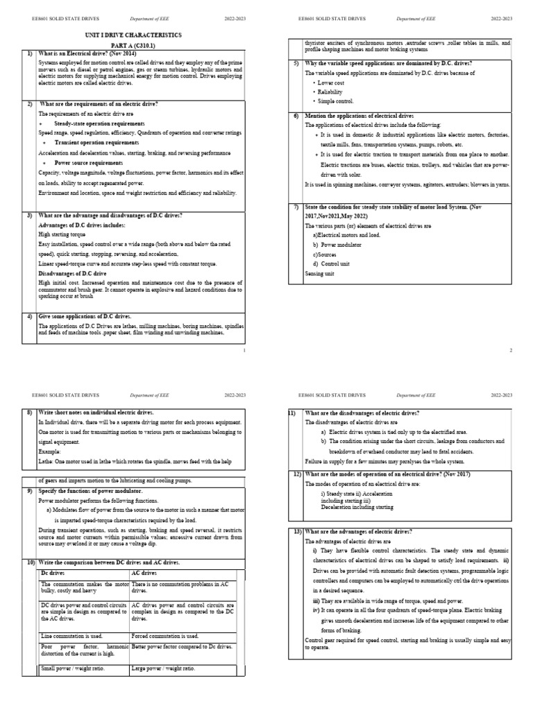 Electric Drive Characteristics and Applications | PDF | Electric Motor ...