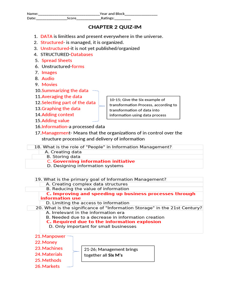 CHAPTER 2 QUIZ | PDF | Information | Data