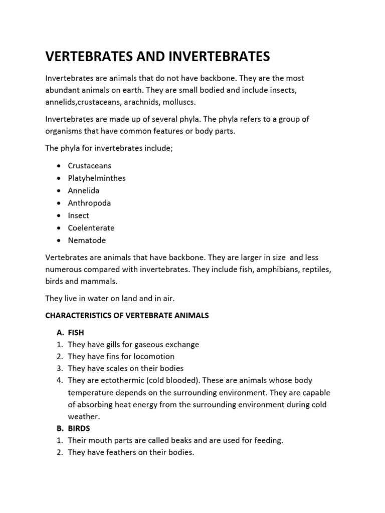 Vertebrates and Invertebrates_031109 | PDF | Invertebrate | Animal ...