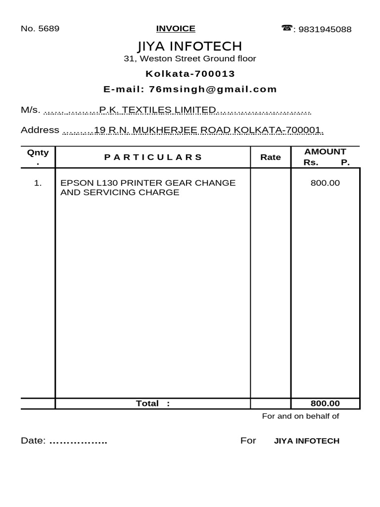 Cash Memo Bill Format | PDF