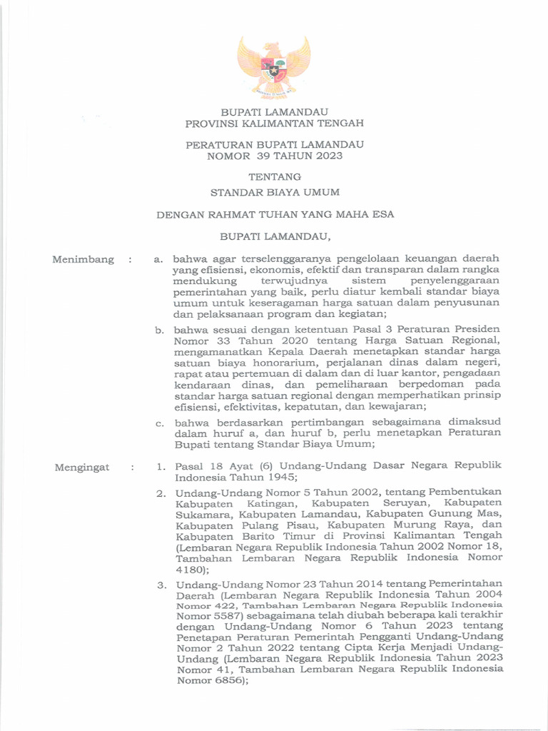 Perbub Standar Biaya Umum. | PDF