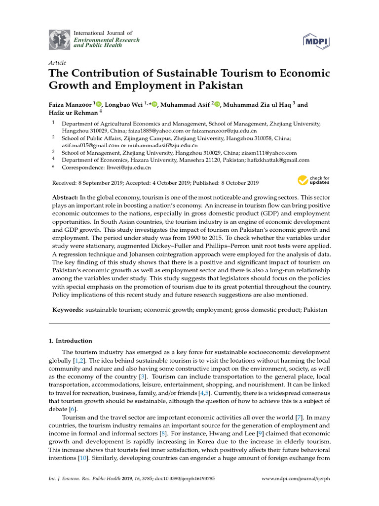 Contribution of Sustainable Tourism To Economic Growth and Employement ...