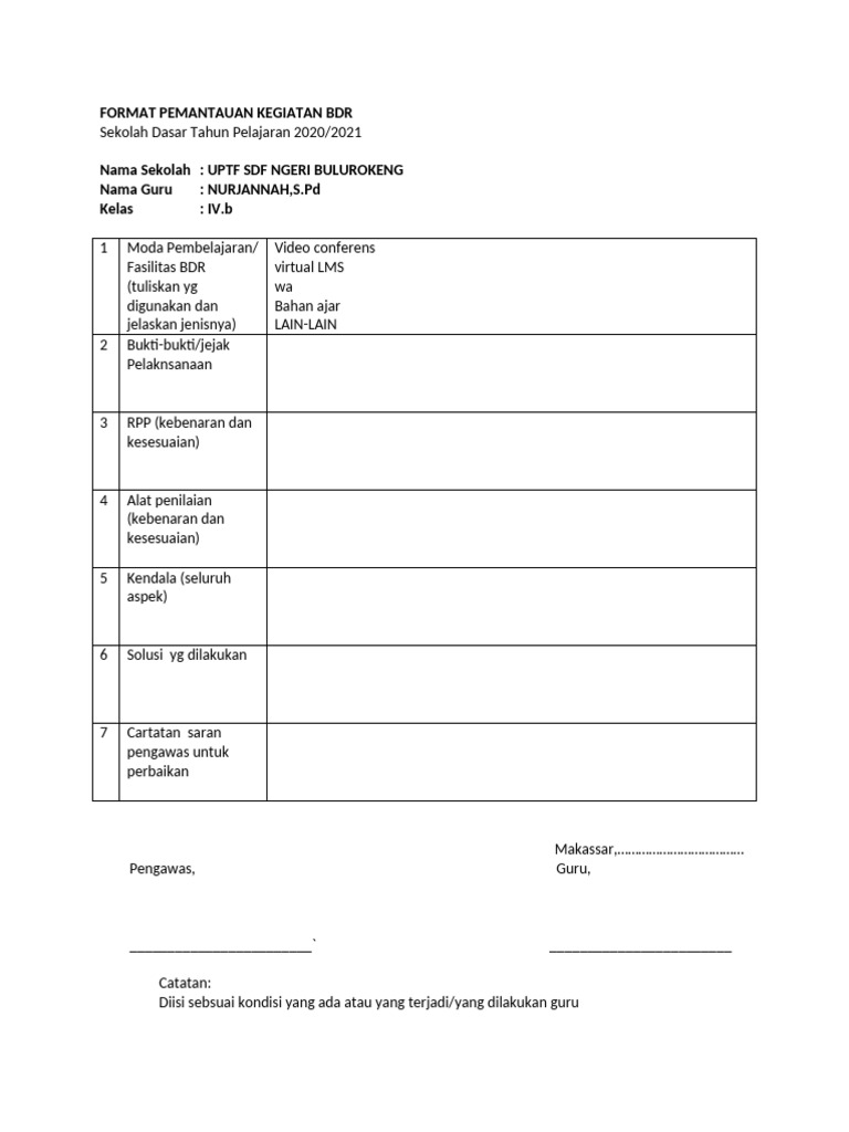 Format Pemantauan BDR | PDF