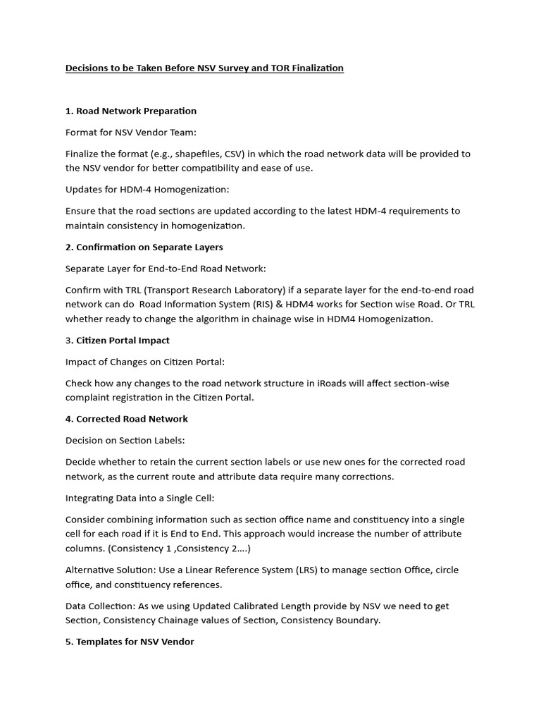Decisions To Be Taken Before NSV Survey and TOR Finalization | PDF | Computing