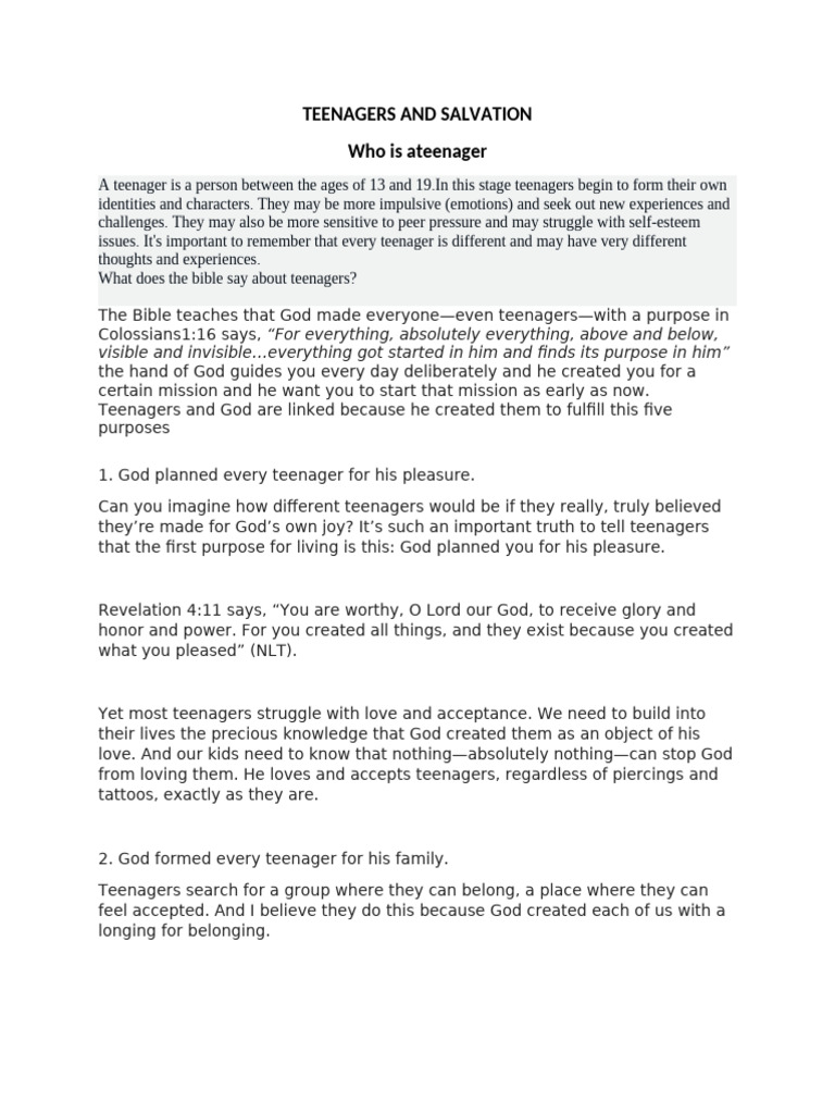 TEENAGERS AND SALVATION | PDF | Adolescence | Jesus