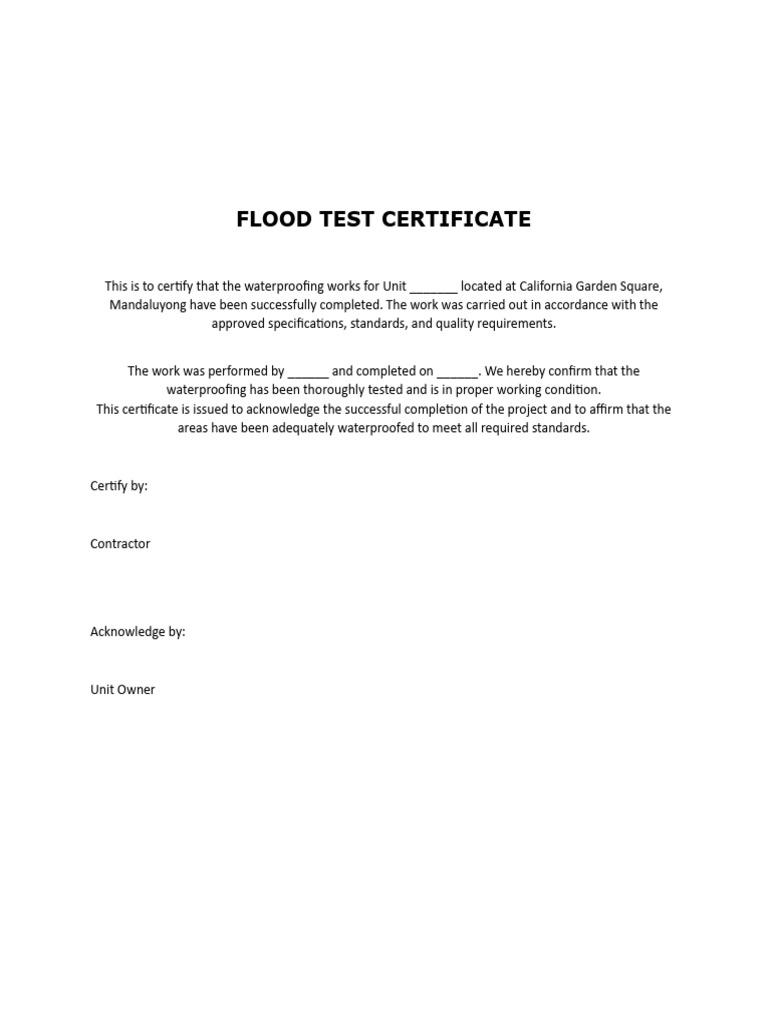 Flood Test Certification | PDF