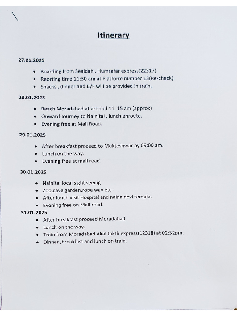 Nainital Trip - Details (Imp. Docs.) | PDF