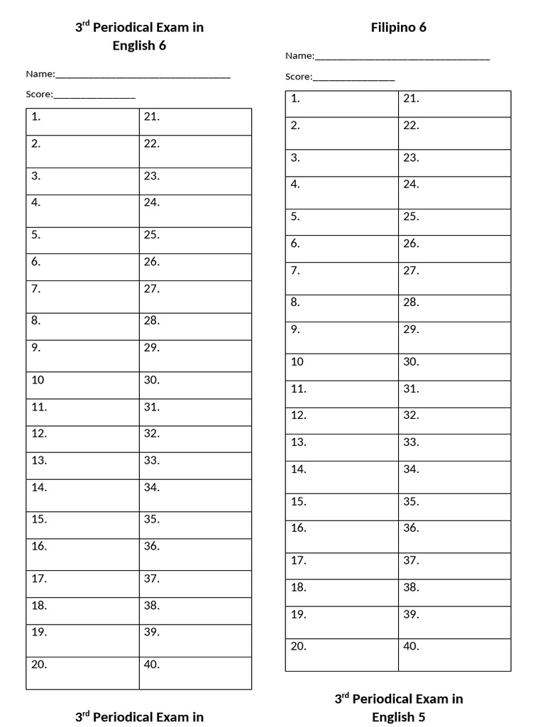 3rd Periodical Exam Answer Sheet | PDF