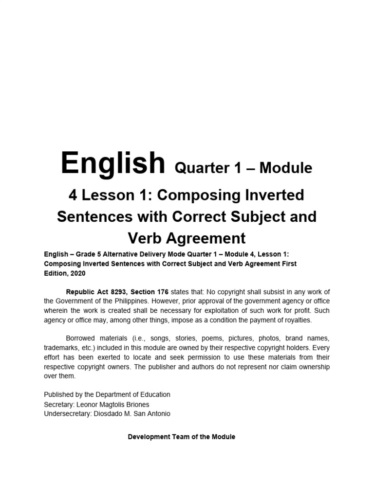 English5 - q1 - Mod4 - Lesson1 - Composing Inverted Sentences With ...