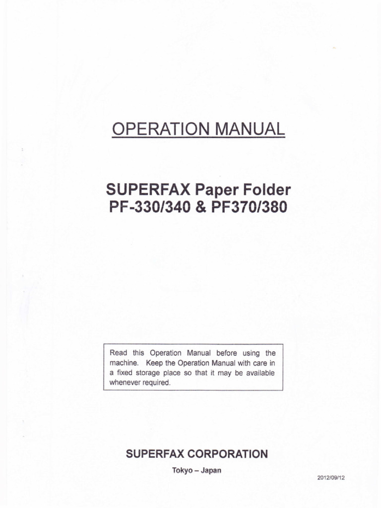 Superfax Paper Folder Operation Manual | PDF | Belt (Mechanical) | Paper