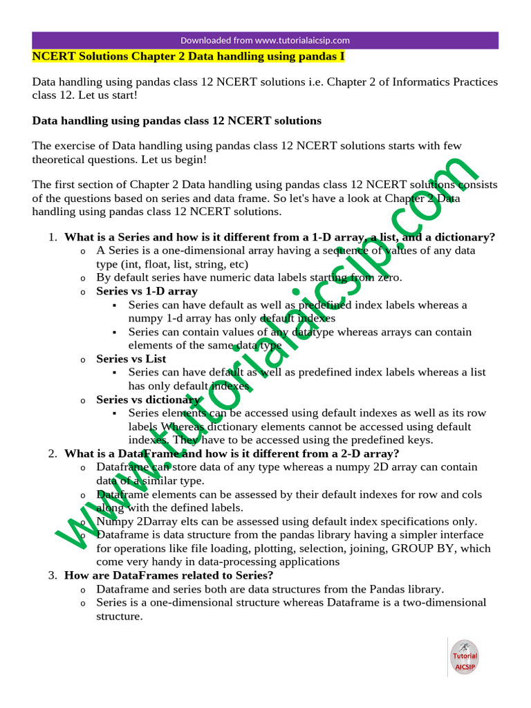 Chapter 2 Data Handling Using Pandas I Pdf Computer Science 0779