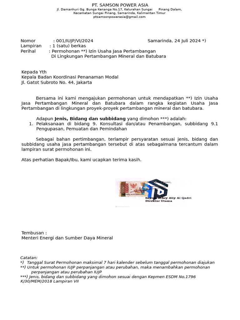 Form Pengajuan IUP-JP | PDF