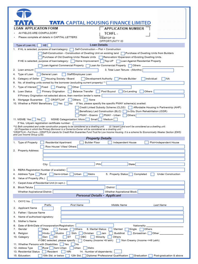 Loan Application Form for TCHFL | PDF | Loans | Mortgages