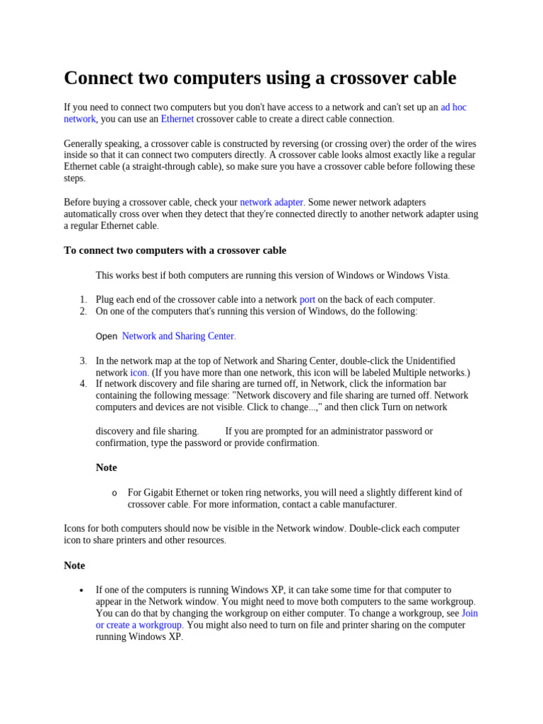 Connect Two Computers Using A Crossover Cable | PDF | Computer Network | Network Interface ...