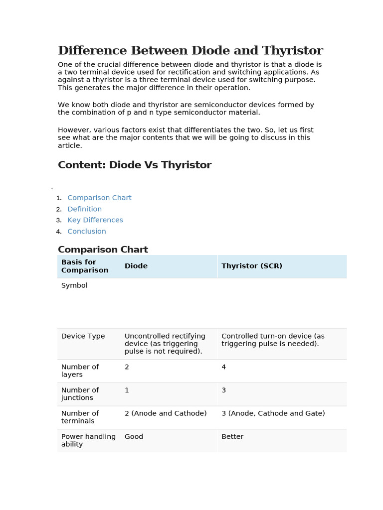 Difference Between Diode and Thyristor | PDF | Diode | P–N Junction