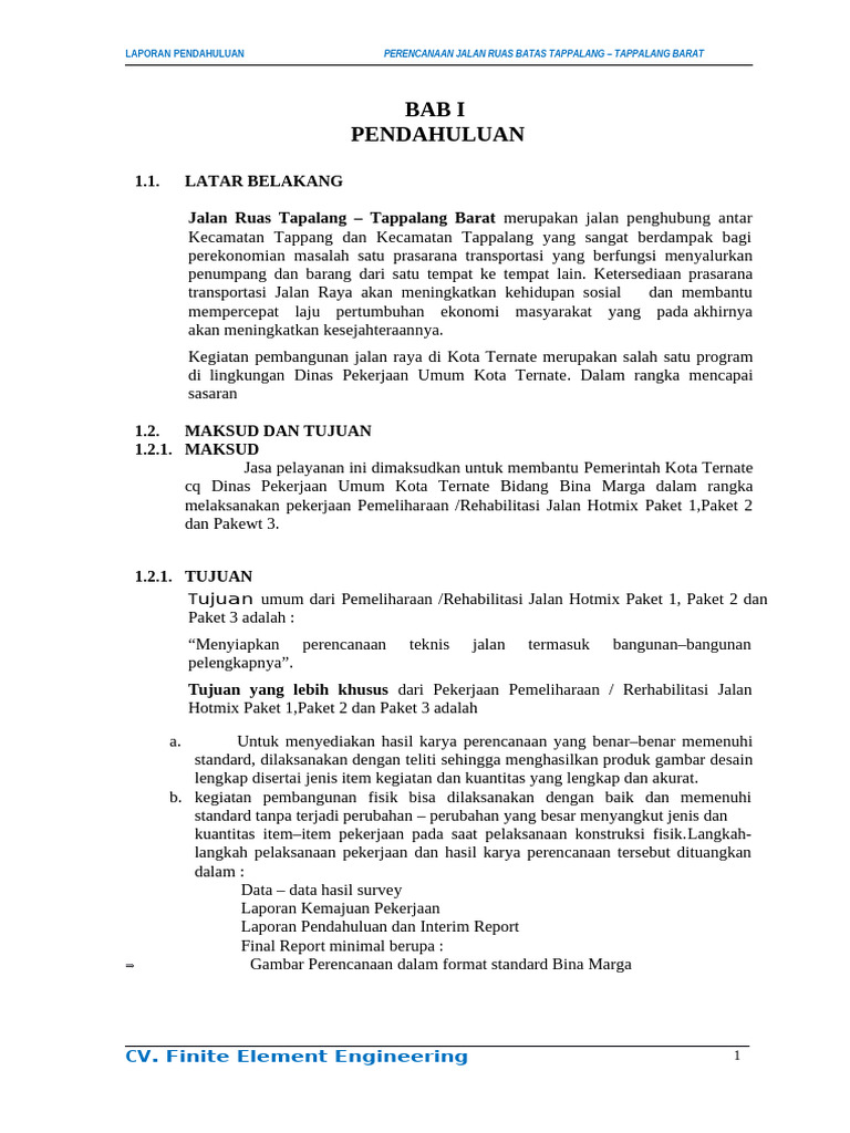 Laporan Pendahuluan Perencanaan Jalan | PDF