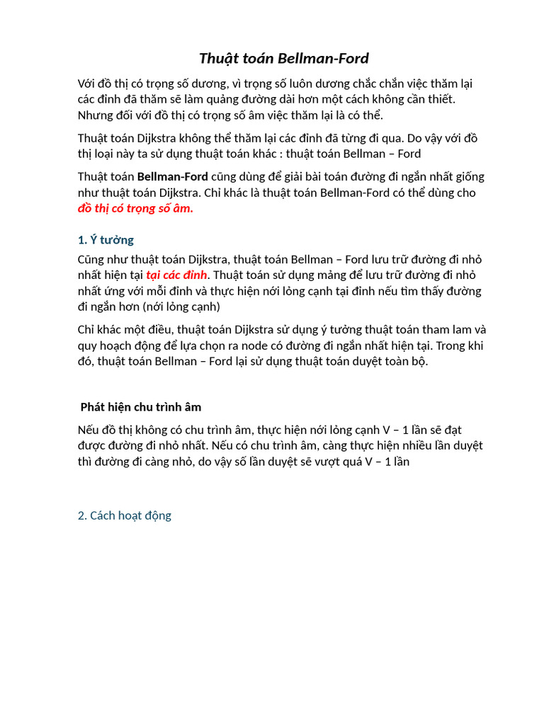 2. Thuật toán Bell - Ford | PDF