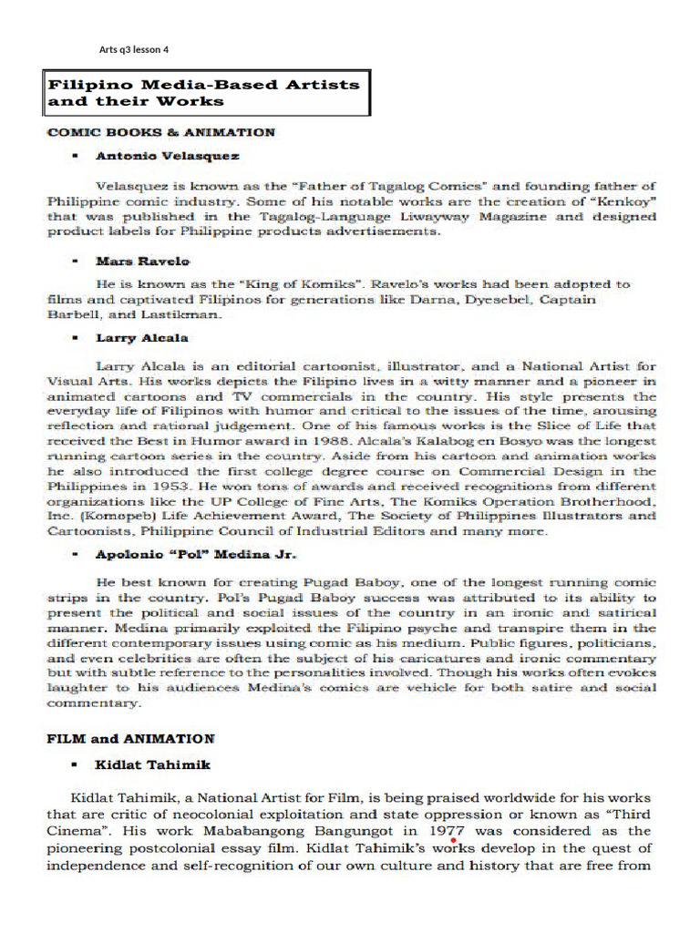 Arts 6 Handouts q3 | PDF
