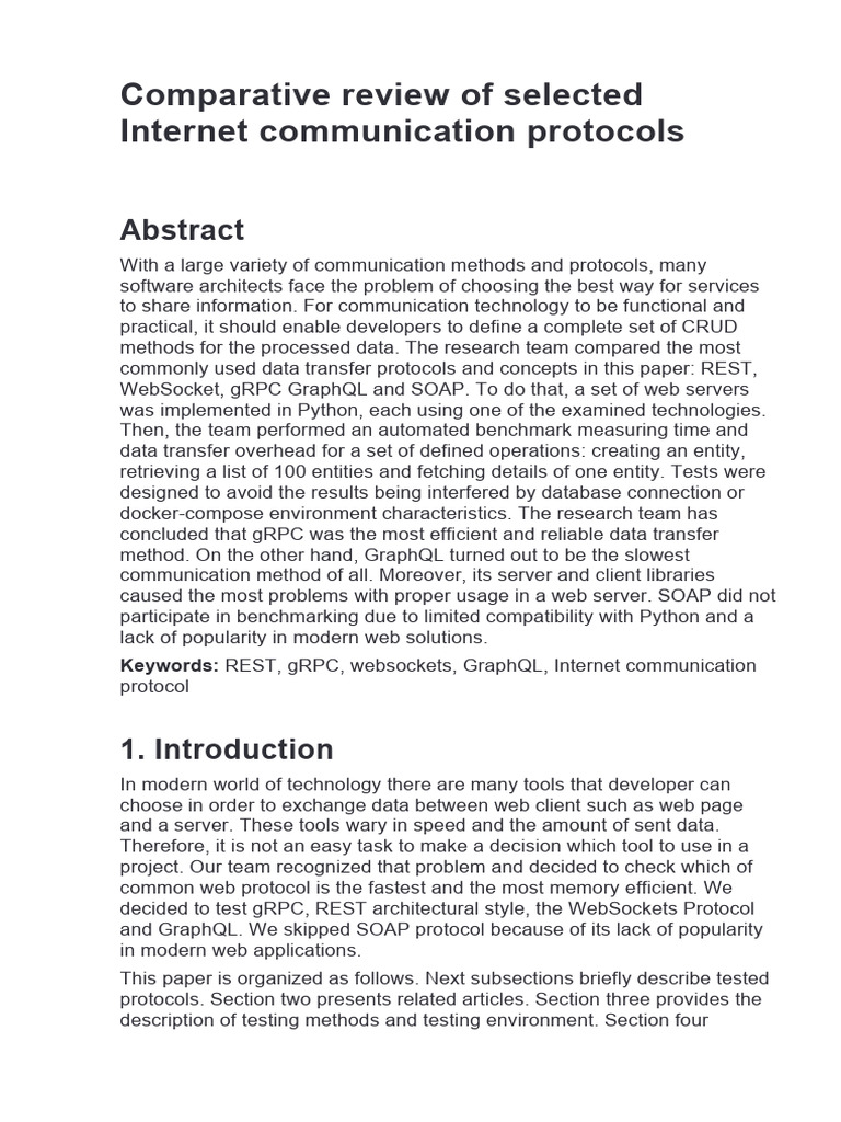 Comparative review of selected Internet communication protocols | PDF | Client–Server Model | Soap