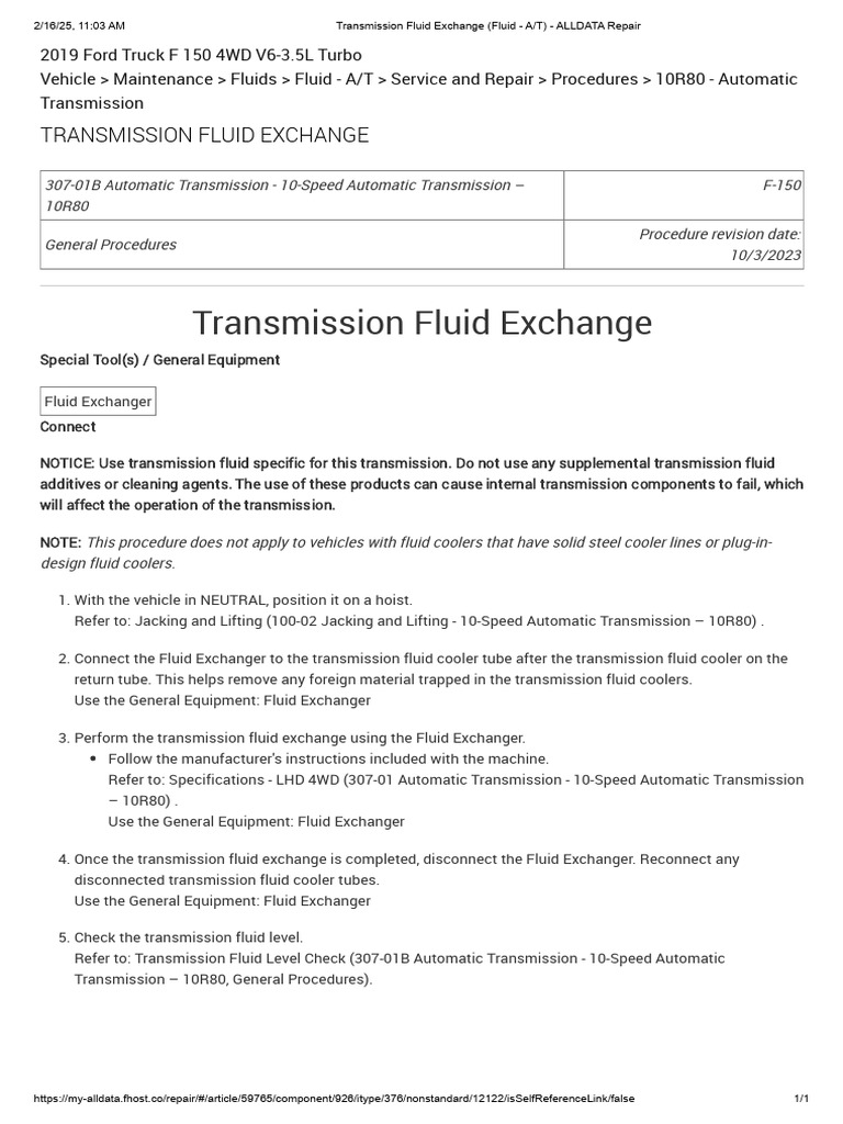 Transmission Fluid Exchange (Fluid - A - T) - ALLDATA Repair | PDF ...