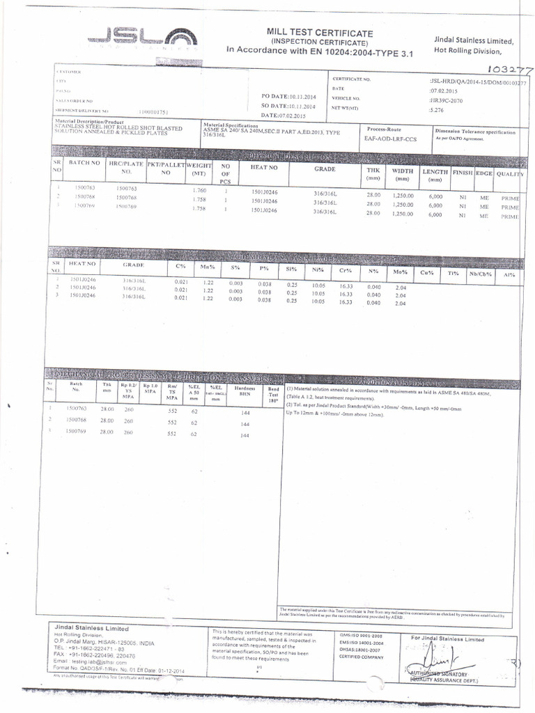 Jssmn Sa 240 316l | PDF