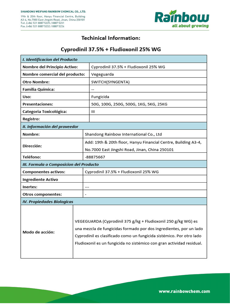 Cyprodinil 37.5 + Fludioxonil 25 WG | PDF
