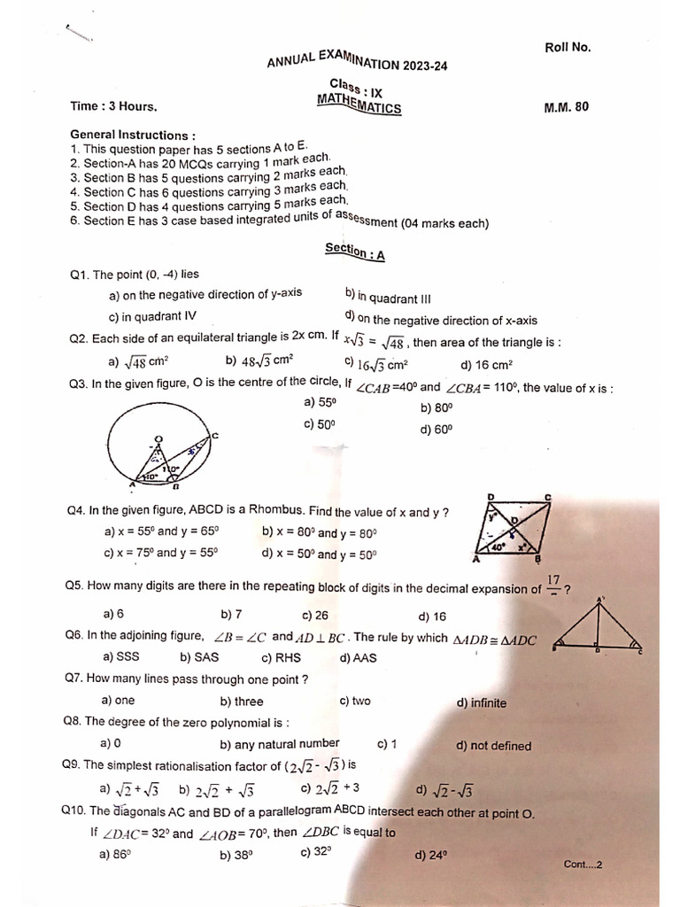 CLASS IX SAMPLE ANNUAL PAPER | PDF