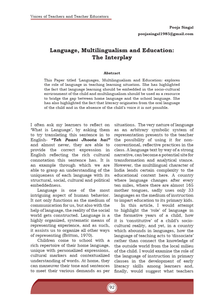 Multilingualism and Education | PDF | Multilingualism | First Language