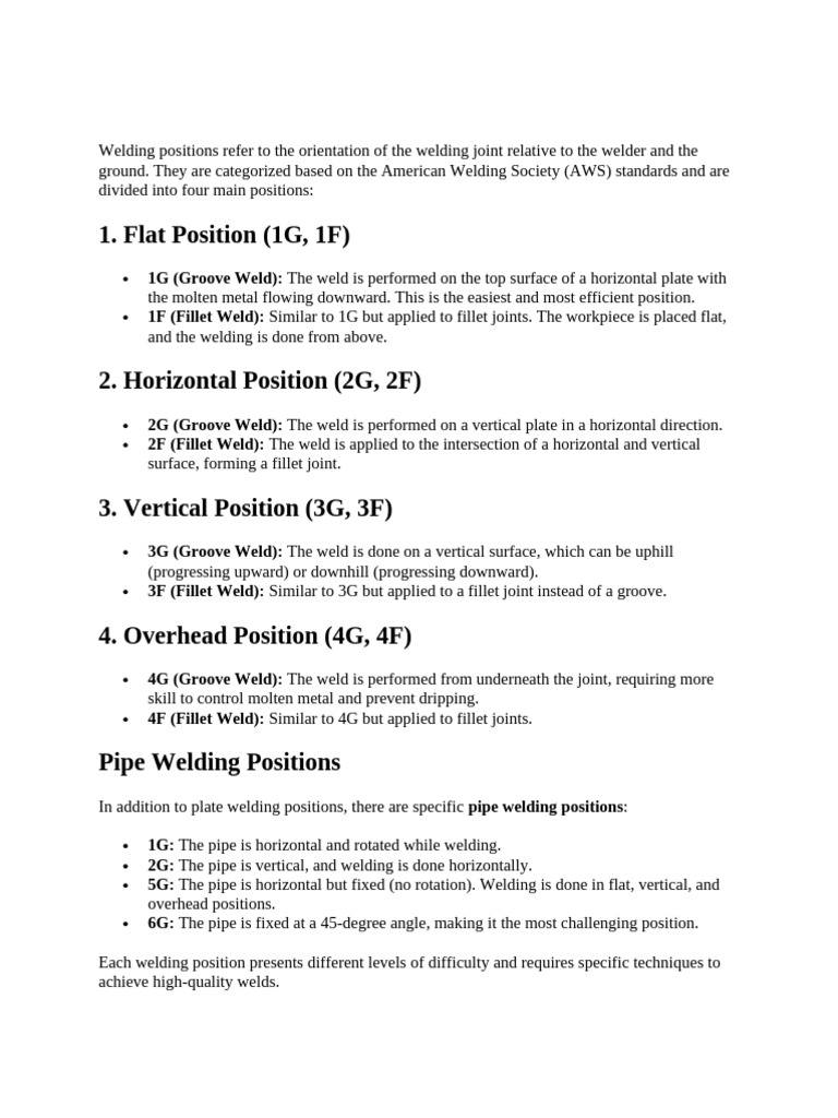 Welding Positions Refer To The Orientation of The Welding Joint ...