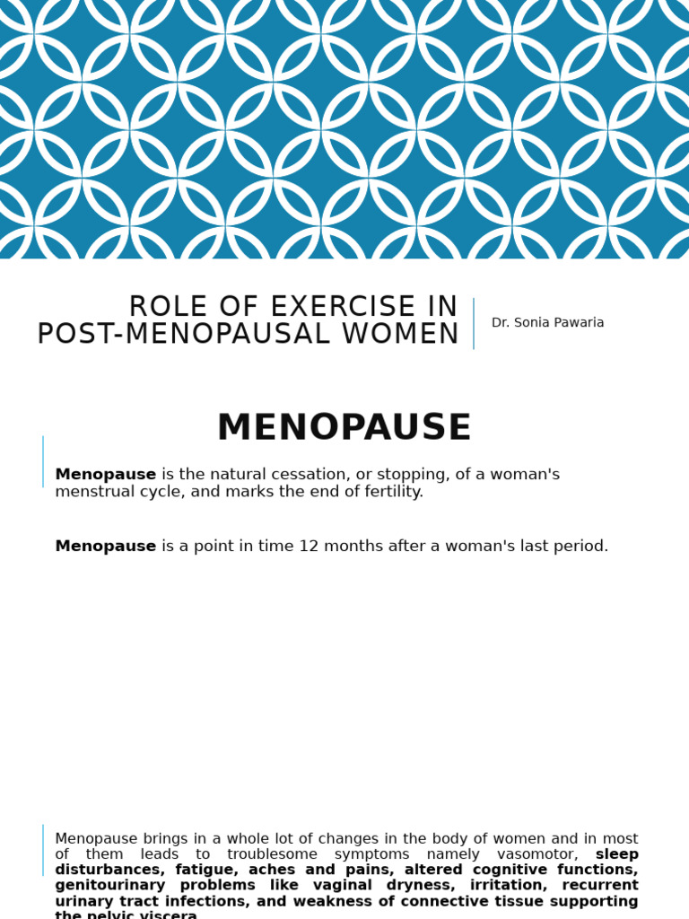 Role of Exercise in Post-menopausal Women | PDF | Menopause | Strength ...