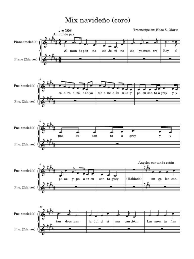 Al - Mundo - Paz - Mix Navideño (Score Partitura Completa para Coro ...