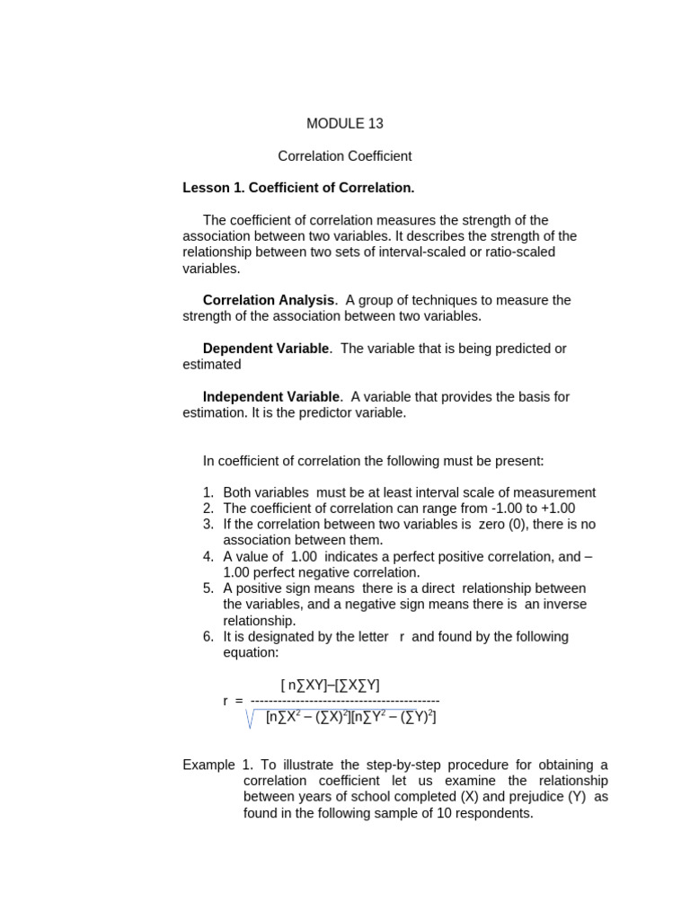 MODULE 13-CORRELATION COEFFICIENT | PDF | Statistical Analysis ...
